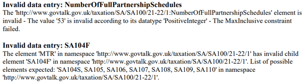 Personal Tax- Invalid Number of Full Partnership Schedules. SA104F MTR ...